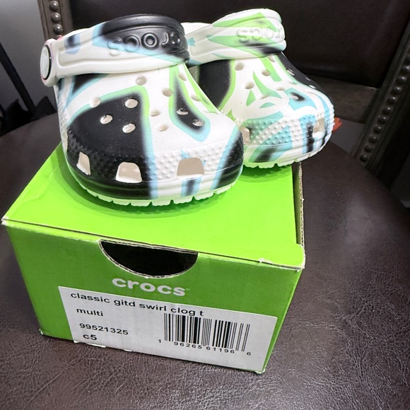 CROCS | Shoes | Crocs Kids Swirl Clog Black White And Blue | Poshmark